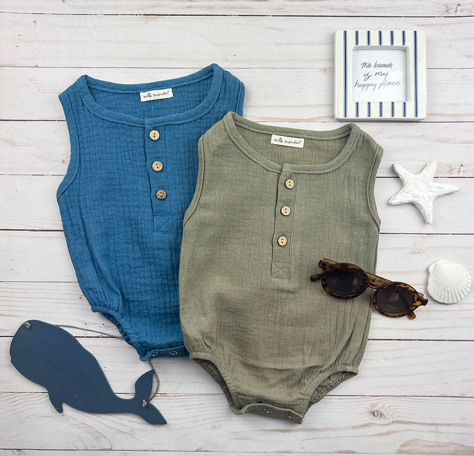 joey linen onesie || vintage green – milkmonsterkids